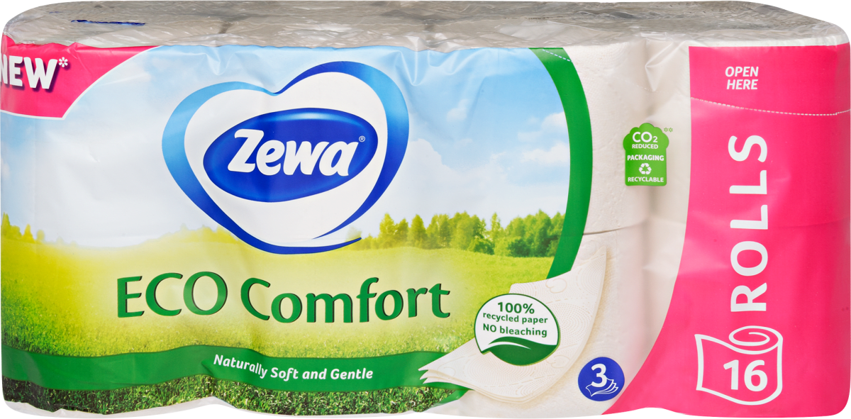 ZEWA Eco Comfort Toalettpapír 16 tekercs 3 rétegű, 2400 lap | dm.hu