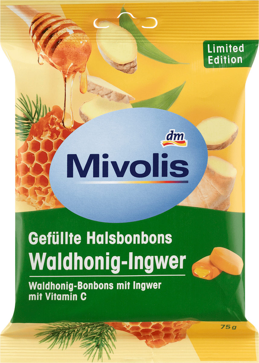 Mivolis Halsbonbons Waldhonig-Ingwer gefüllt, 75 g | dm.at