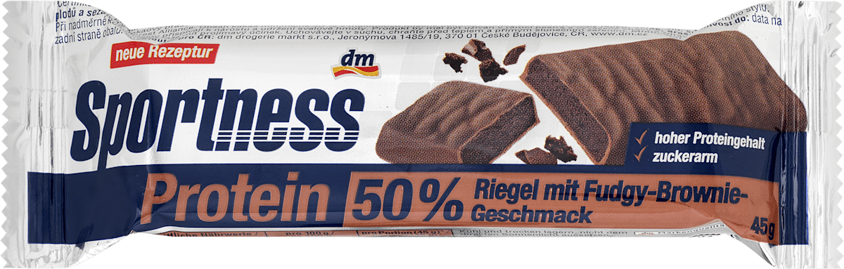Sportness Proteinriegel 50%, Fudgy Brownie Geschmack, 45 g dauerhaft ...