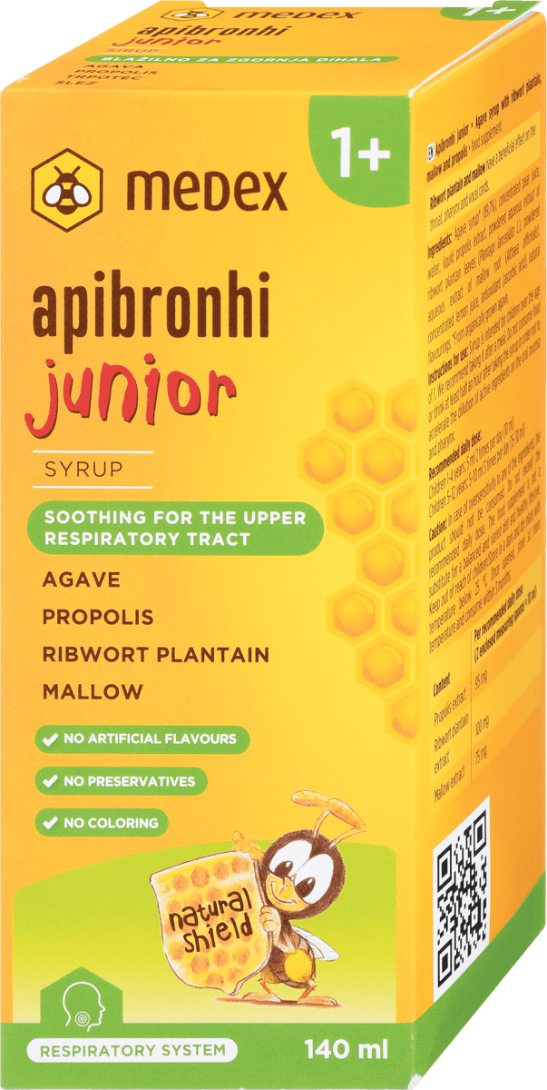 Medex Sirup za otroke Apibronhi Junior, od 1. leta +, 140 ml | dm.si
