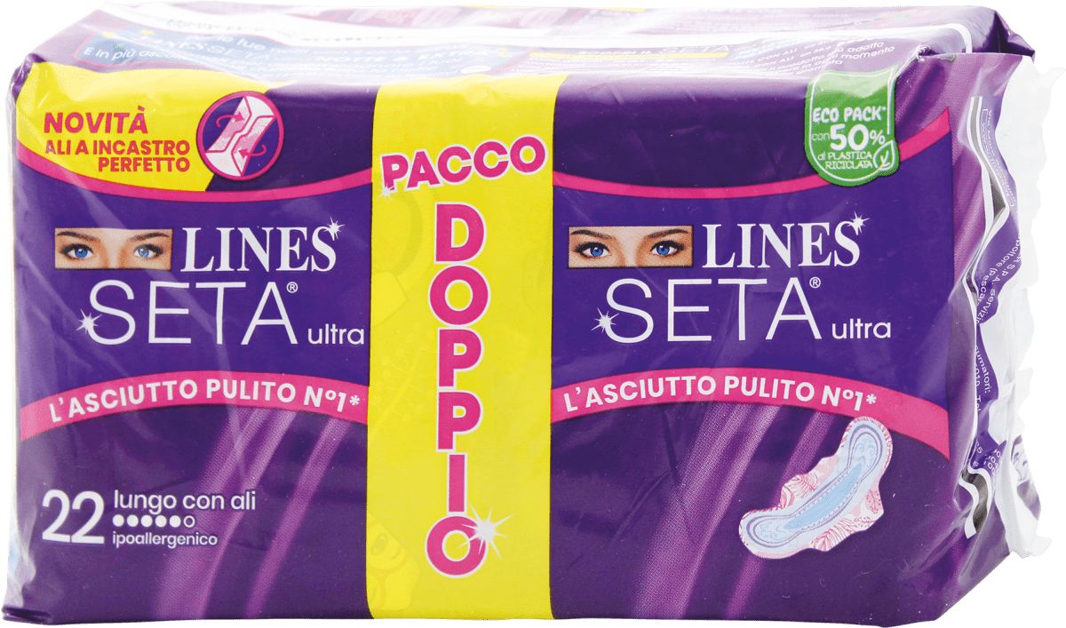 LINES Assorbenti ipoallergenici lunghi con ali pacco doppio, 22 pz ...