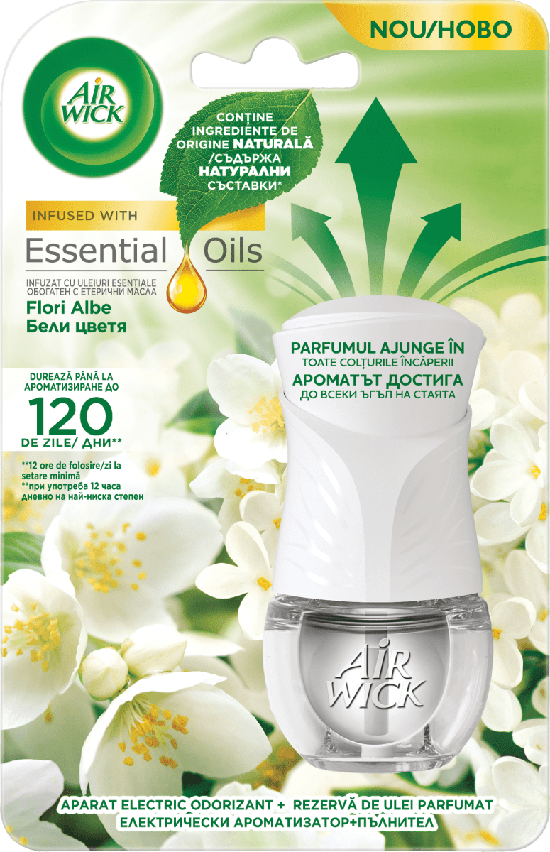 AIRWICK Комплект електрически ароматизатор + пълнител Бели цветя, 1 бр. Пазарувайте трайно ...