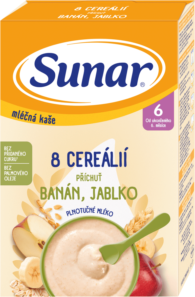 Sunar Mliečna kaša s 8 cereáliami banán, jablko, 210 g trvalo výhodne ...