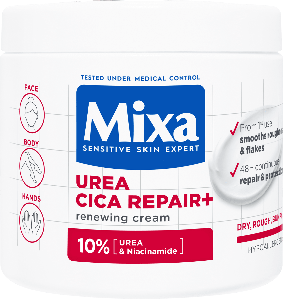 Mixa Регенериращ крем за тяло за много суха кожа Urea Cica Repair+, 400 ...