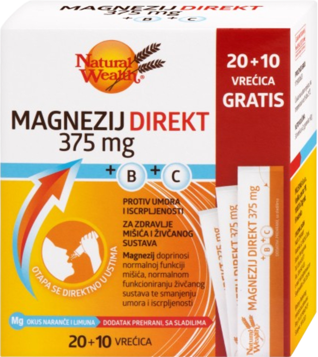 Natural Wealth Magnezij Direkt 375 mg vrećice + B + C, 20 kom. | dm.hr