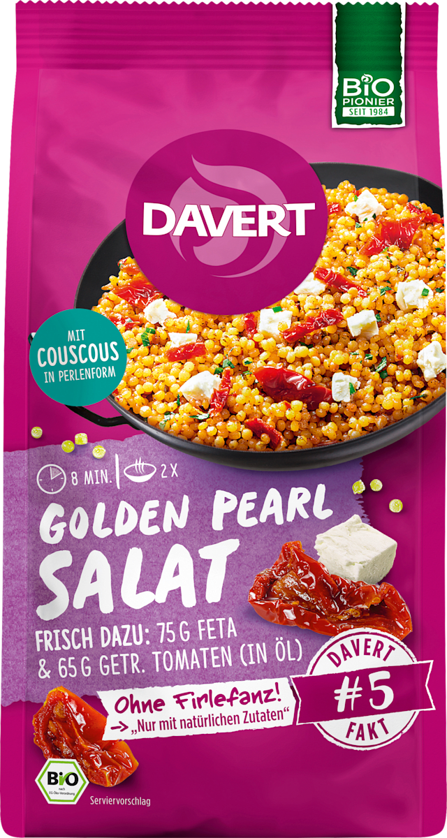 Davert Fertiggericht, Golden Pearl Salat mit Couscous, 170 g dauerhaft ...