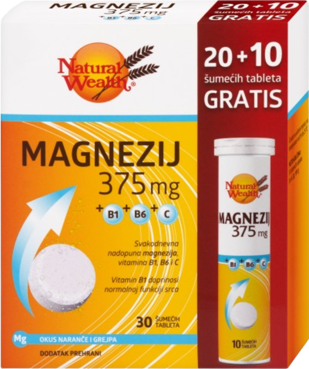 Natural Wealth Magnezij 375 mg + B1 + B6 + C šumeće tablete, 20 kom ...