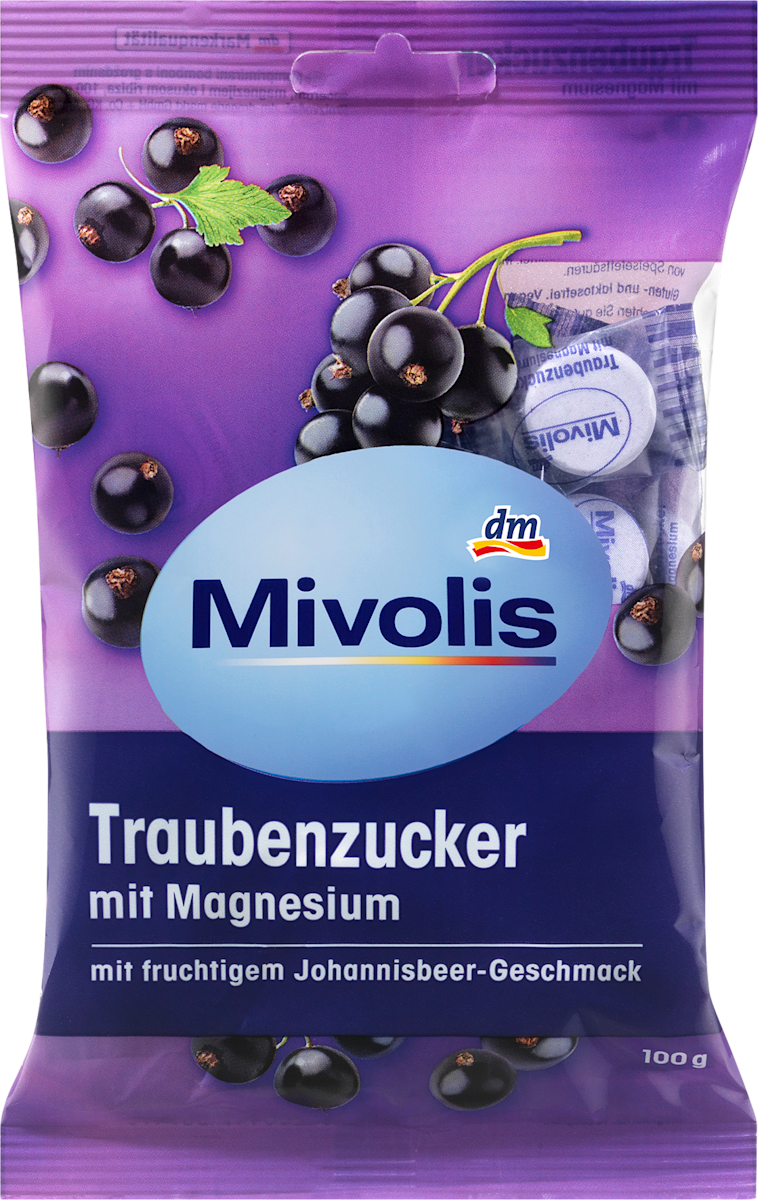 Mivolis Traubenzucker, Johannisbeere mit Magnesium, 100 g dauerhaft ...