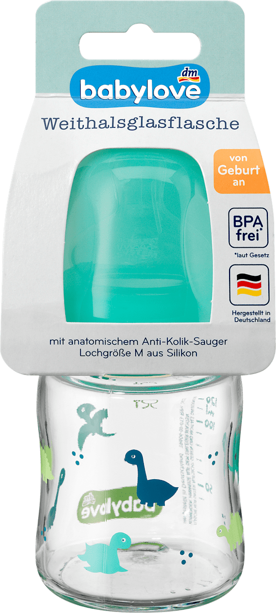 babylove Babyflasche aus Glas Weithals türkis, von Geburt an, 120 ml, 1 St dauerhaft günstig ...