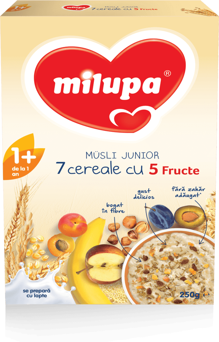 Milupa Musli Junior 7 cereale cu 5 fructe 1+, 250 g | dm.ro