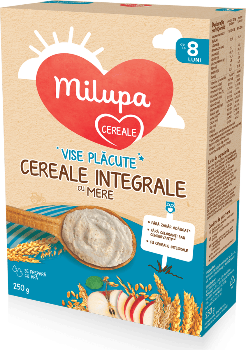 Milupa Cereale integrale cu mere Vise Plăcute 8+, 250 g | dm.ro