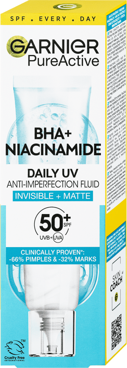 GARNIER PureActive Denný pleťový UV fluid proti nedokonalostiam BHA + Niacinamide SPF 50+, 40 ml ...