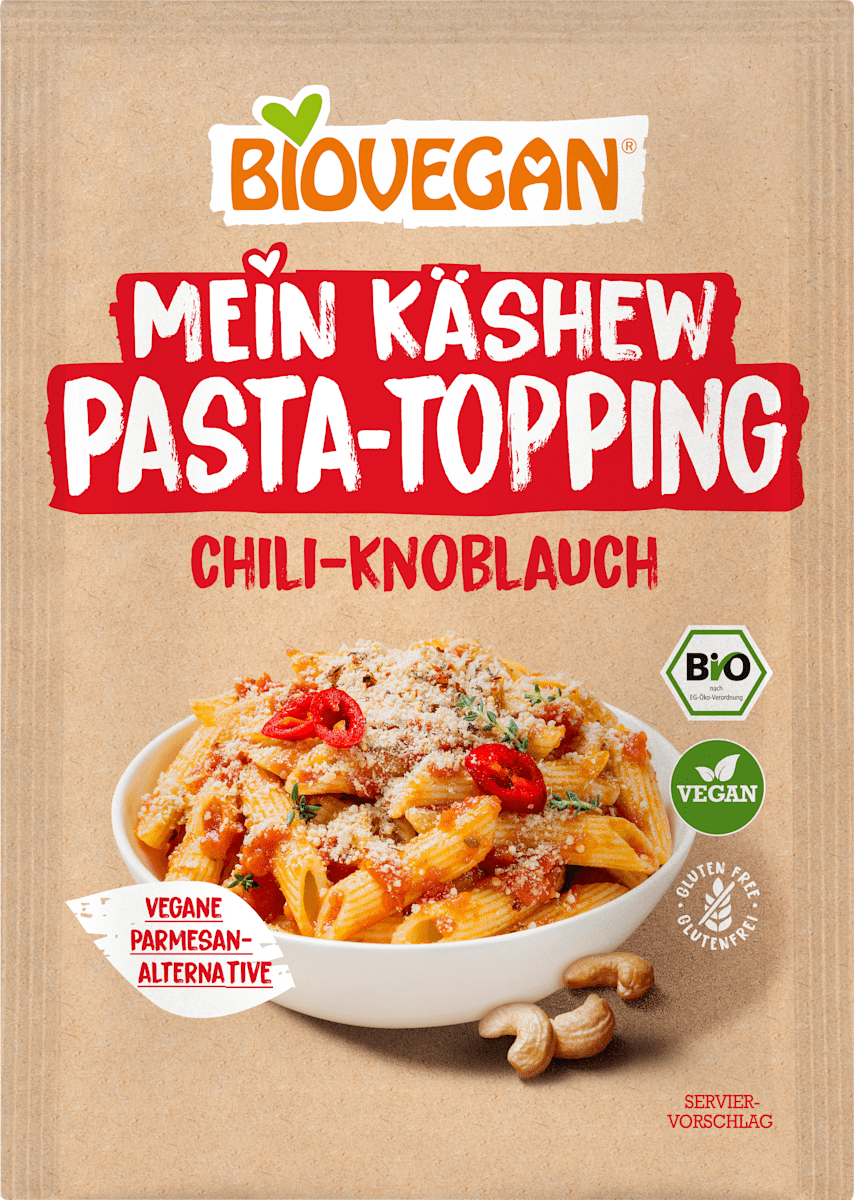 BIOVEGAN Mein Käshew Pasta Topping, Chili & Knoblauch, 50 g dauerhaft ...