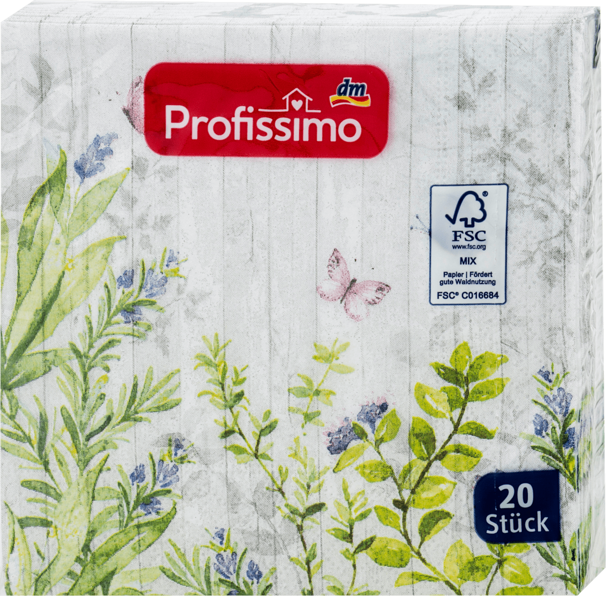 Profissimo Salvete 3-slojne - cveće i leptir, 20 kom | dm.rs