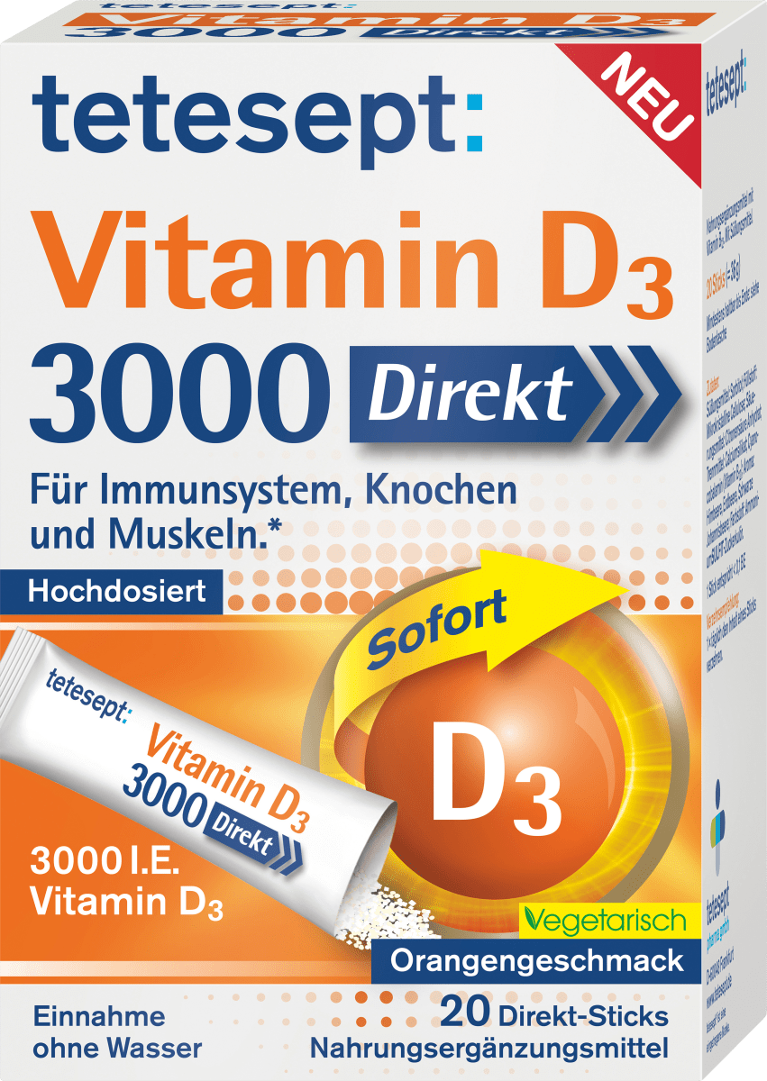 tetesept Vitamin D 3000 I.E. Direkt-Sticks 20 St, 36 g dauerhaft ...