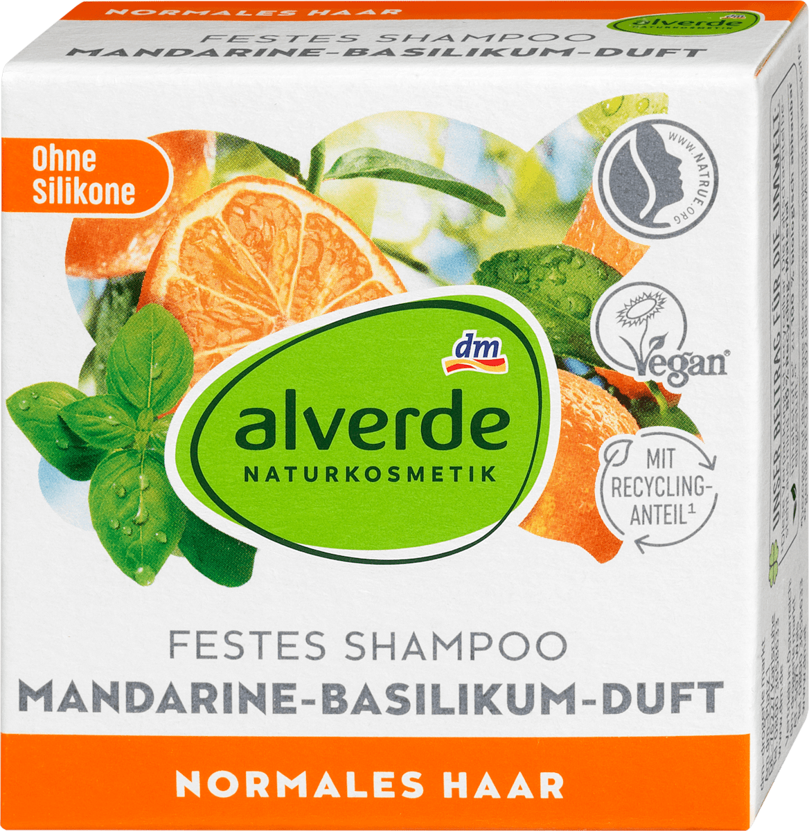 alverde NATURKOSMETIK Festes Shampoo mit Mandarine-Basilikum-Duft, 60 g ...