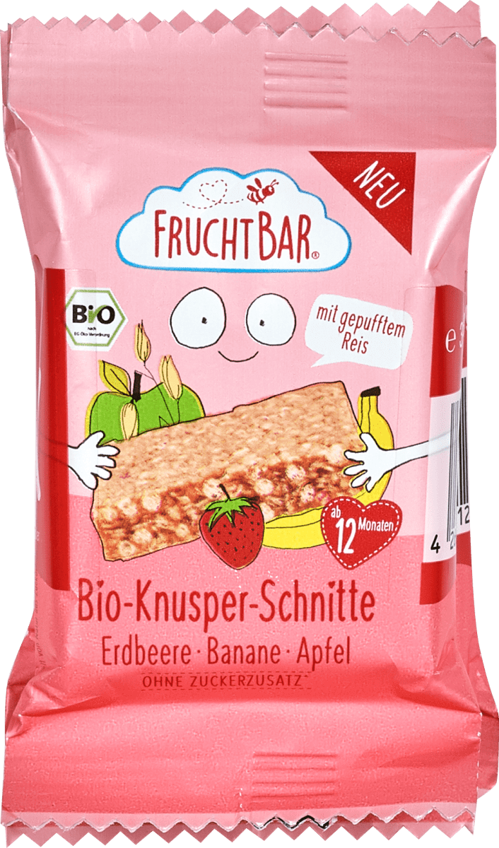 FruchtBar Kindersnack Bio Knusper-Schnitte Erdbeere, banane und Apfel ...