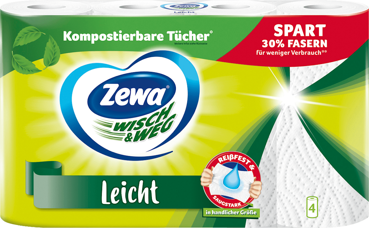 Zewa Küchenrolle Wisch&Weg leicht 3-lagig (4x48 Blatt), 4 St dauerhaft ...