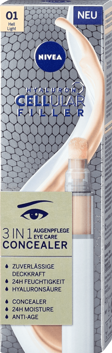 NIVEA Concealer Augenpflege 3in1 Hyaluron Cellular Filler, 01 Hell, 4 ...