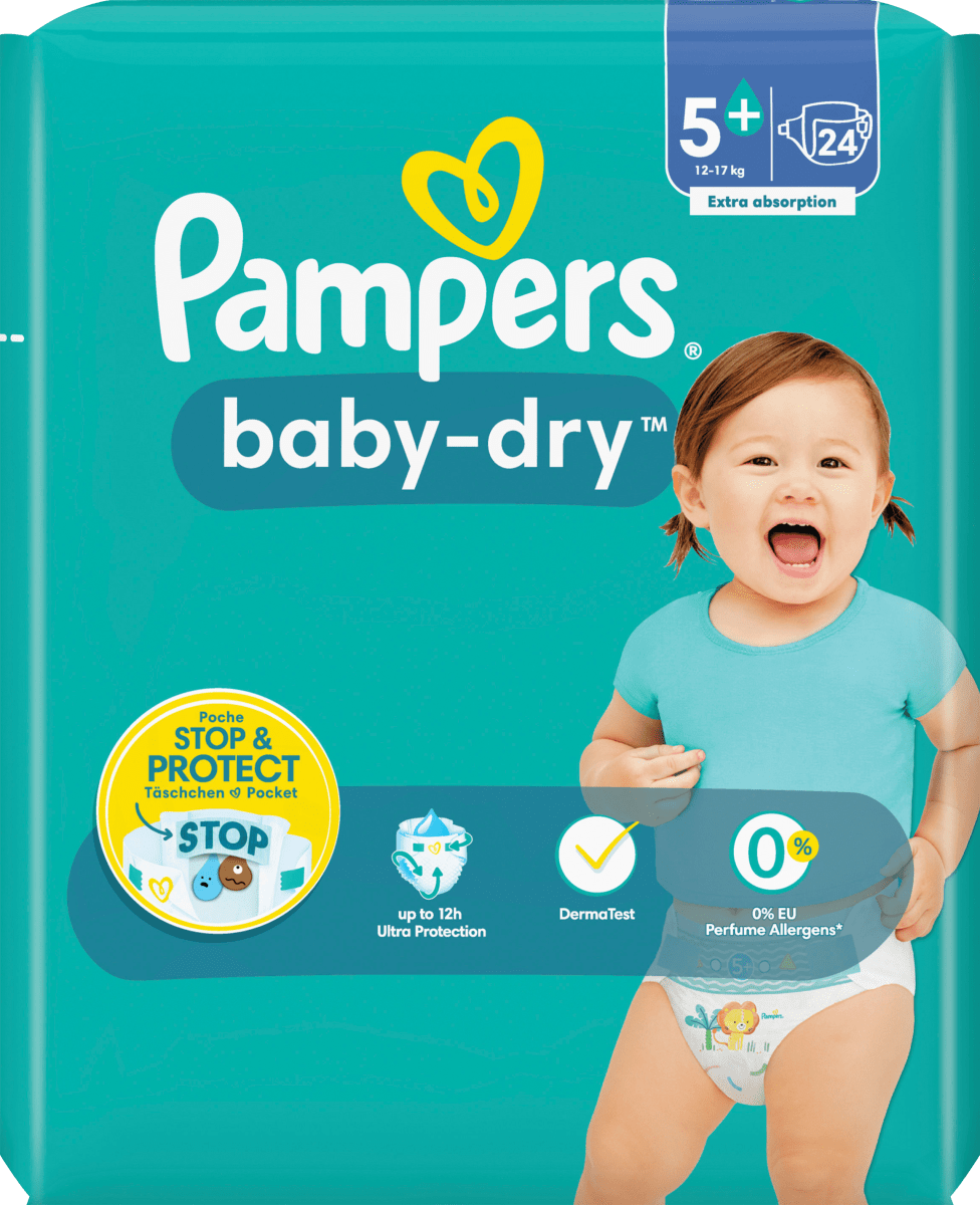 Pampers Windeln Baby Dry Gr. 5+ Junior Plus (12-17 kg), 24 St dauerhaft ...