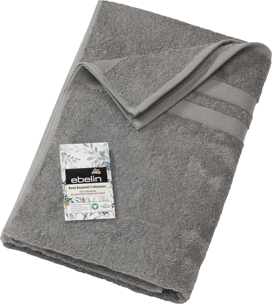 ebelin Duschtuch aus Frottee grau 100 % Bio-Baumwolle GOTS-zertifiziert ...