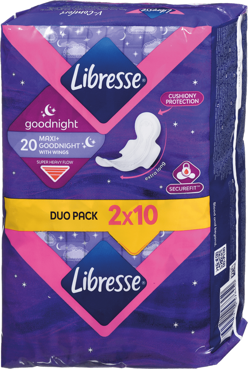 Libresse Дамски превръзки GOOD NIGHT+ Maxi, Duo Pack, 20 бр ...