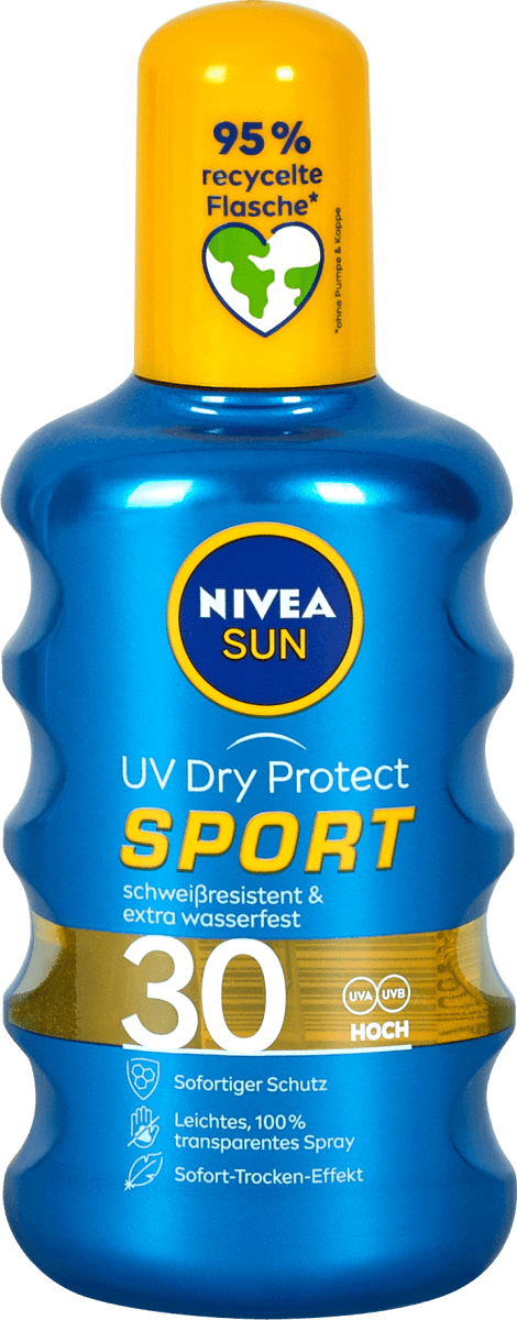 NIVEA SUN Sonnenspray UV Dry Protect Sport Transparent LSF 30, 200 ml ...