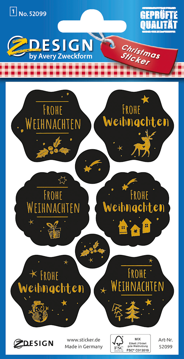AVERY Zweckform Sticker Weihnachten Frohe Weihnachten schwarz, 0,007 kg ...
