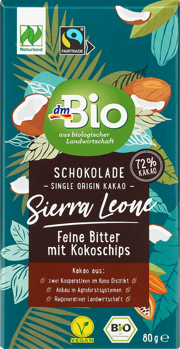 dmBio Schokolade, "Sierra Leone" Feine Bitter mit Kokoschips, 80 g dauerhaft günstig online ...