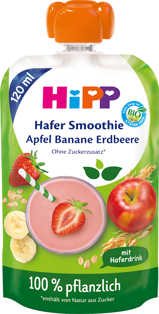 HiPP Haferdrink Smoothie mit Apfel, Banane und Erdbeere ab 1 Jahr, 120 ...