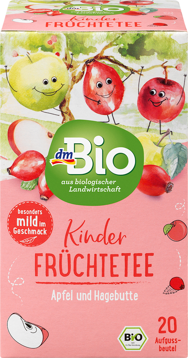 dmBio Kindertee Früchte mit Apfel & Hagebutte (20 Beutel), 40 g ...