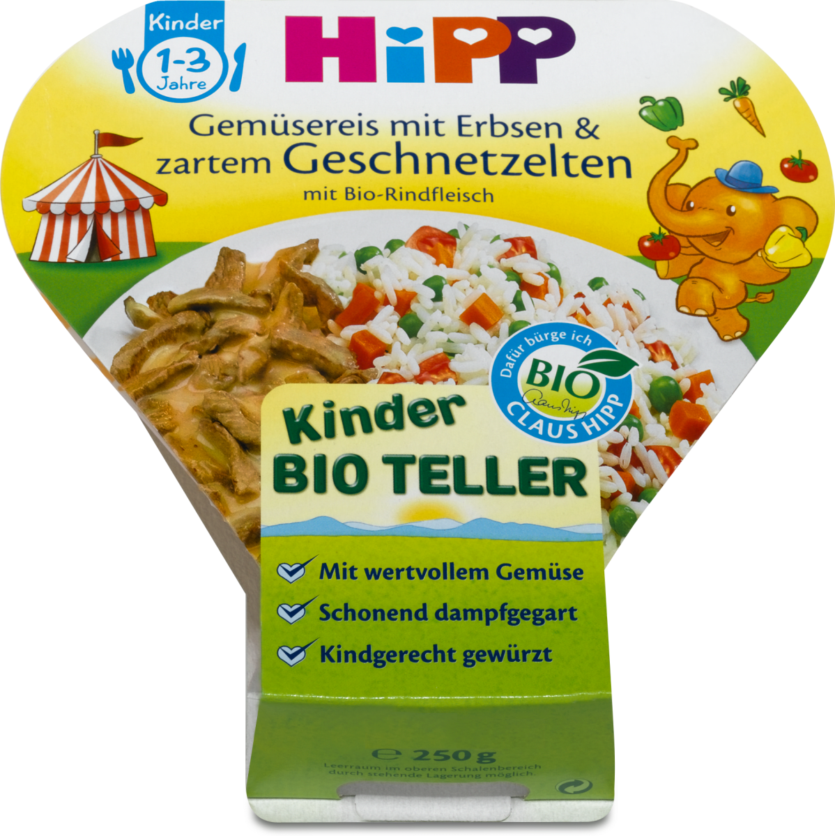 HiPP Kinderteller Gemüsereis mit Erbsen & zartem Geschnetzelten ab 1 ...