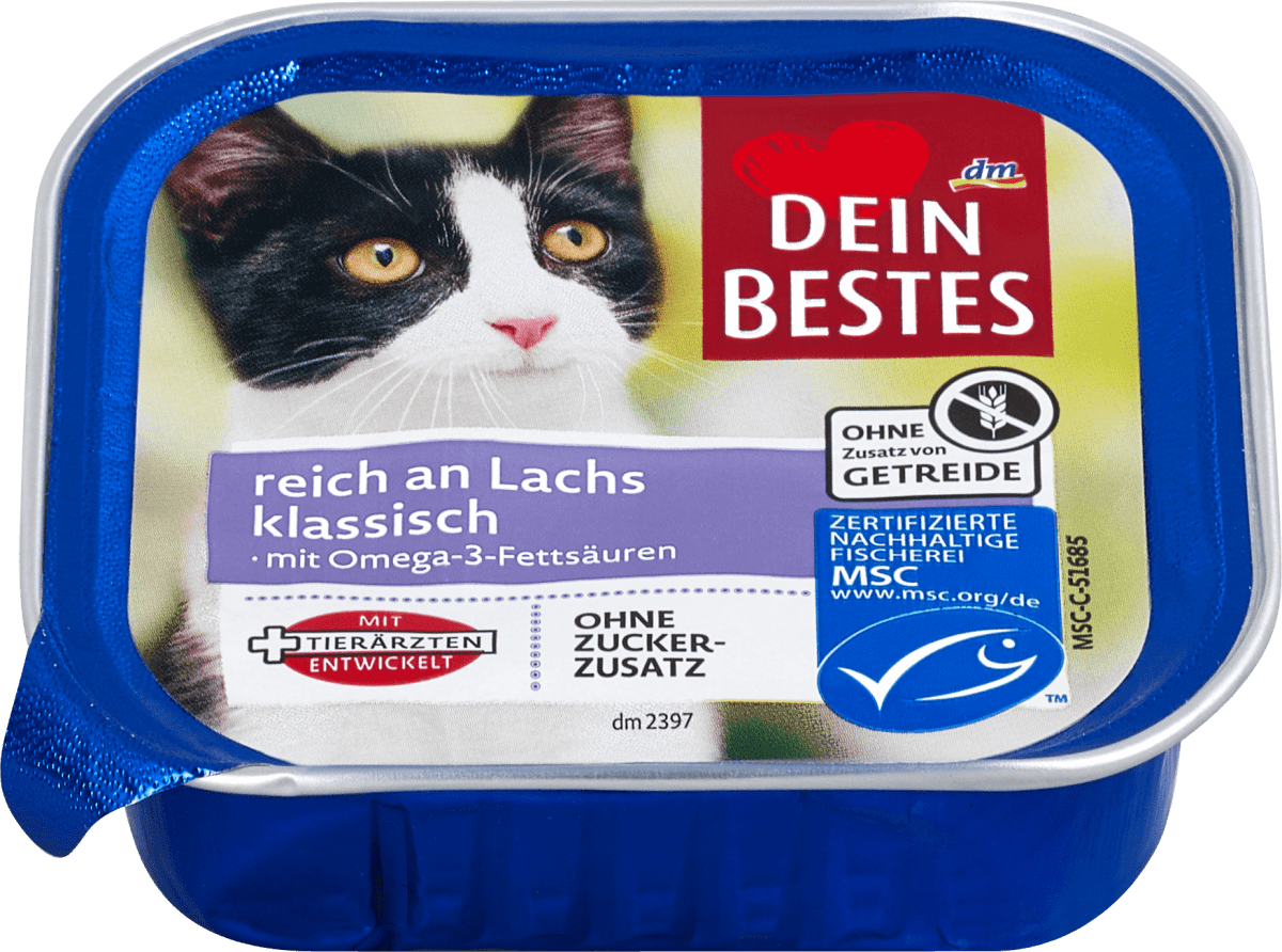 Dein Bestes Nassfutter Katze reich an Lachs klassisch, 100 g | dm.at