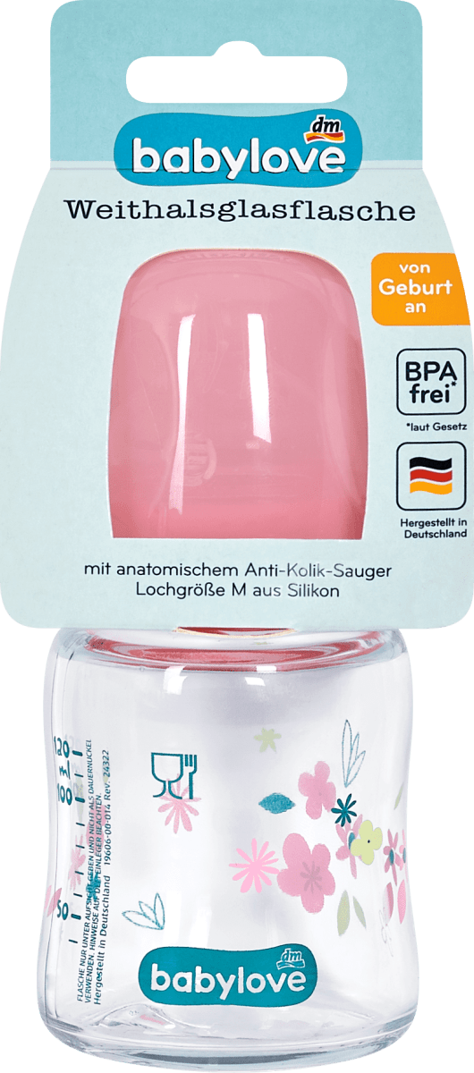 babylove Staklena dečija flašica sa širokim grlom, 120 ml, više vrsta ...