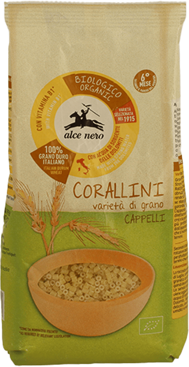 alce nero Corallini di grano duro Cappelli biologici, 500 g | dm Italia