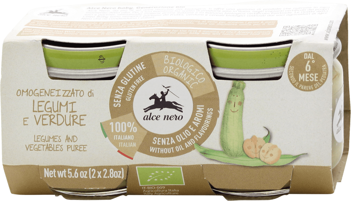 alce nero Omogeneizzato di legumi e verdure biologico, 160 g | dm Italia