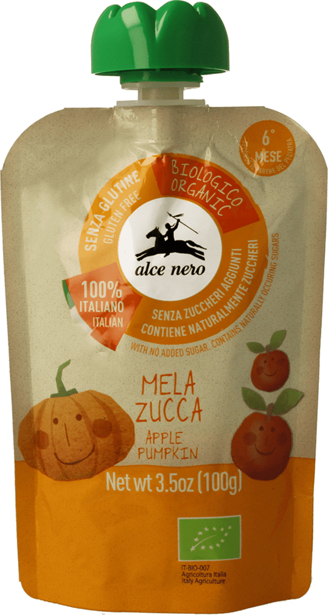 alce nero Purea biologica di mela e zucca, 100 g | dm Italia