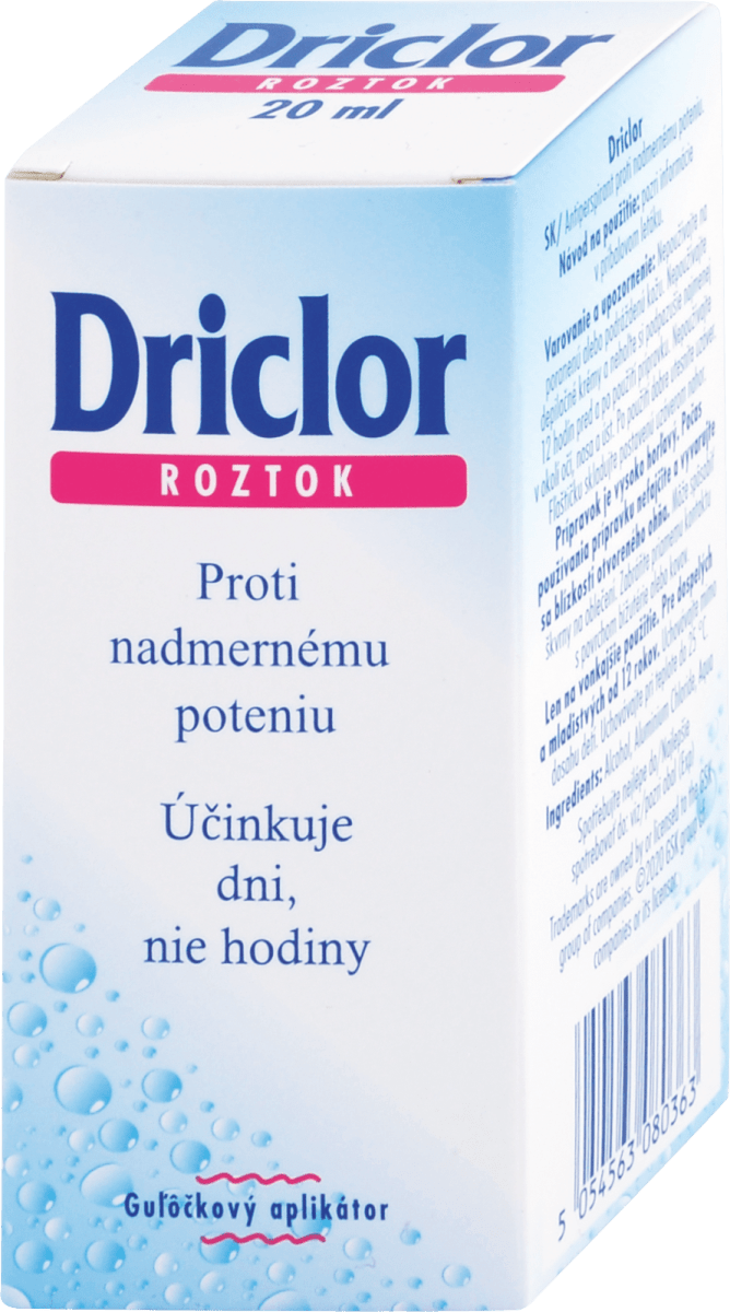 Driclor Roztok proti nadmernému poteniu s guľôčkovým aplikátorom, 20 ml ...