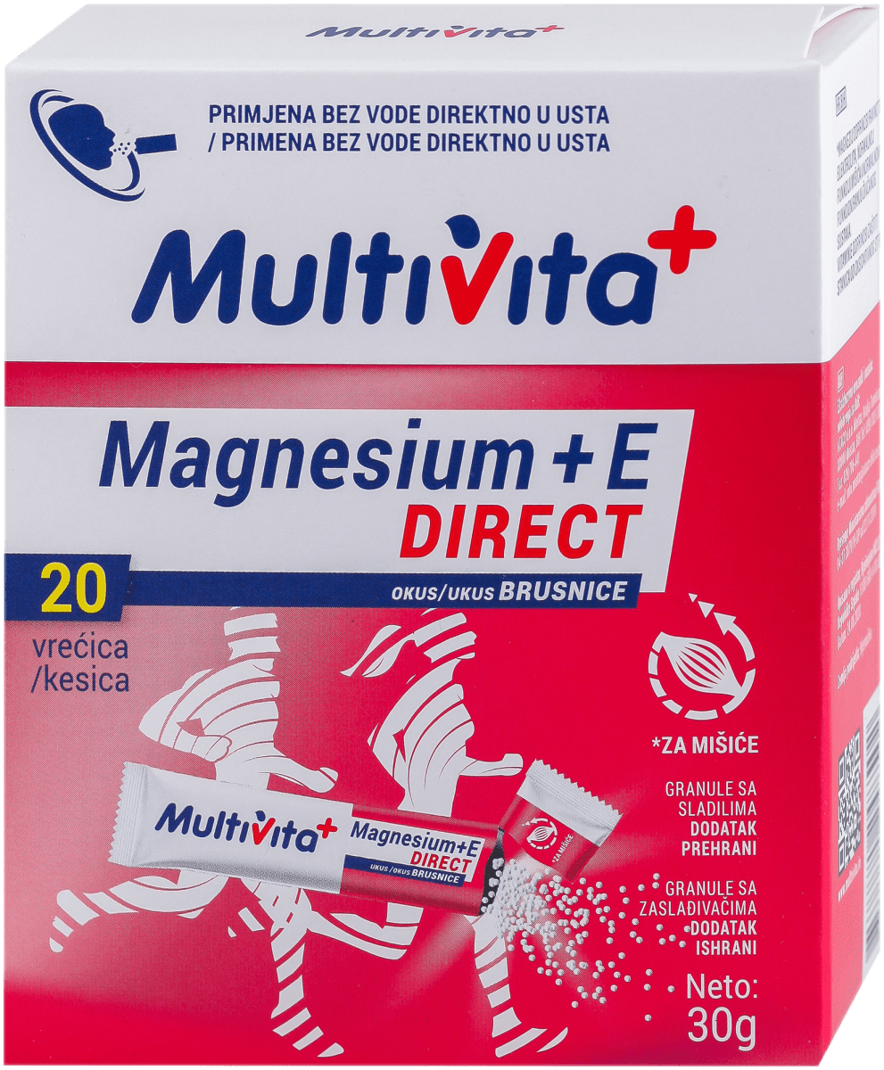 Multivita Magnesium + vitamin E DIRECT - ukus brusnica, 20 kesica, 30 g ...
