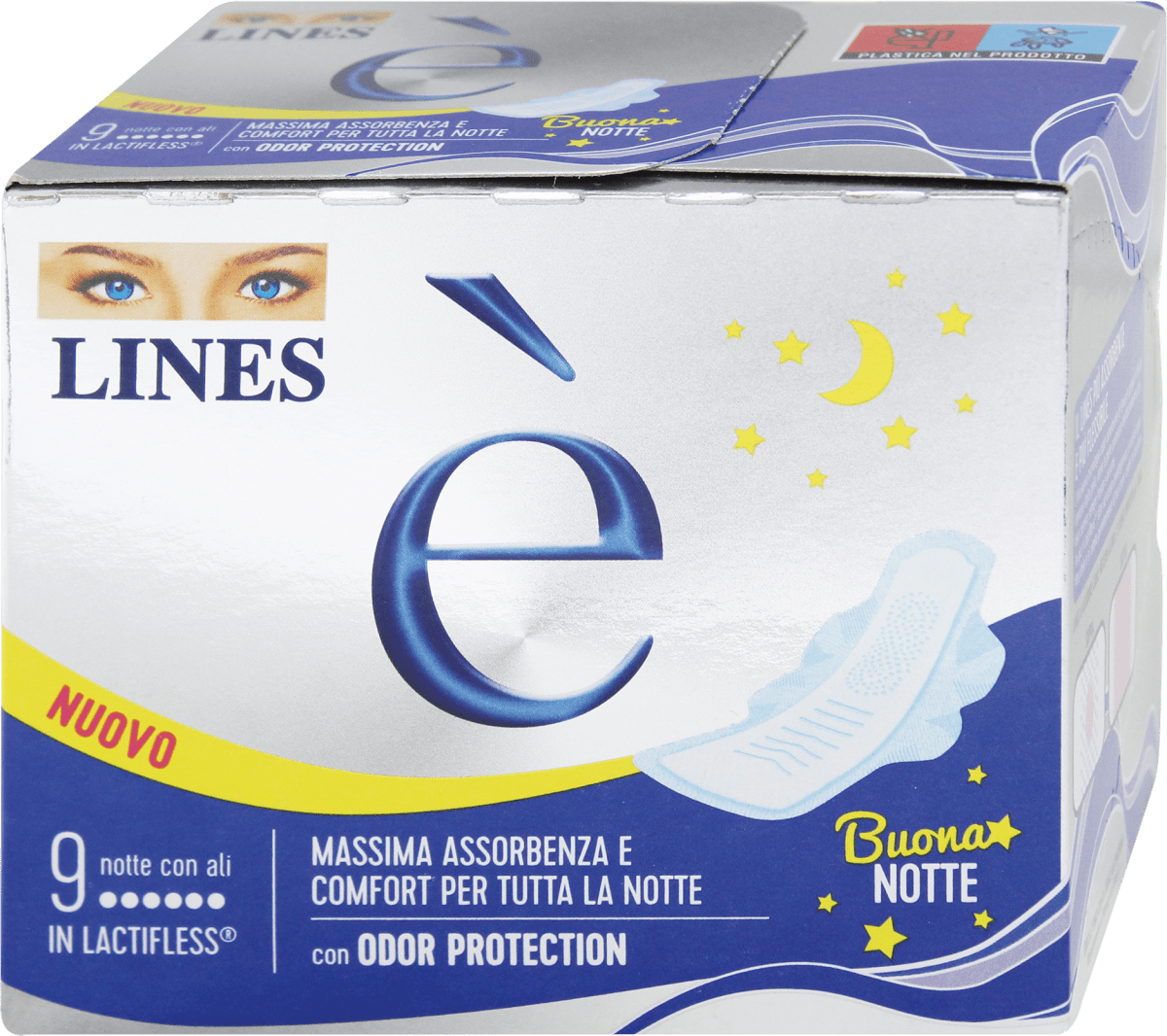 LINES Assorbenti è in lactifless notte con ali, 9 pz | dm Italia
