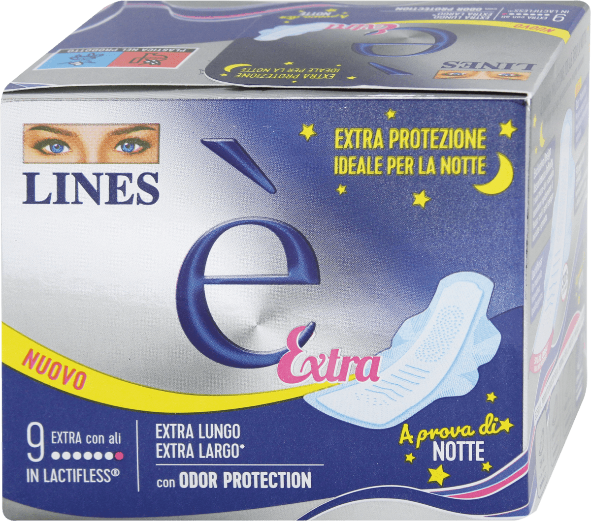 LINES Assorbenti è notte Extra Protezione in lactifless con ali, 9 pz | dm Italia