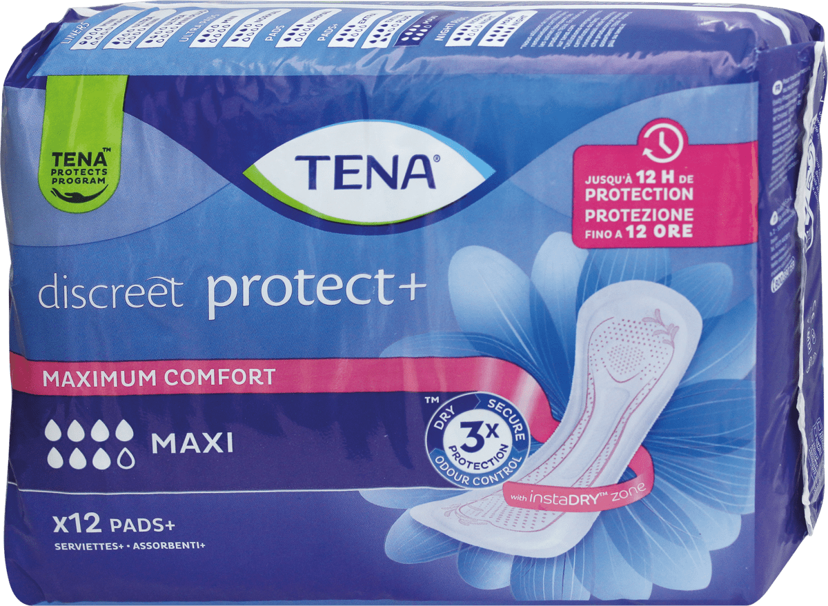 TENA Assorbenti discreet protect+ maxi per incontinenza, 12 pz | dm Italia