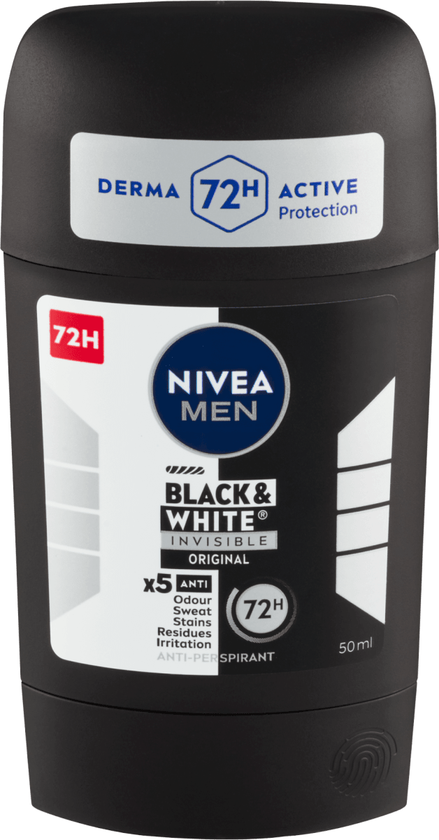 NIVEA MEN antiperspirant stick Black & White Invisible Original, 50 ml ...