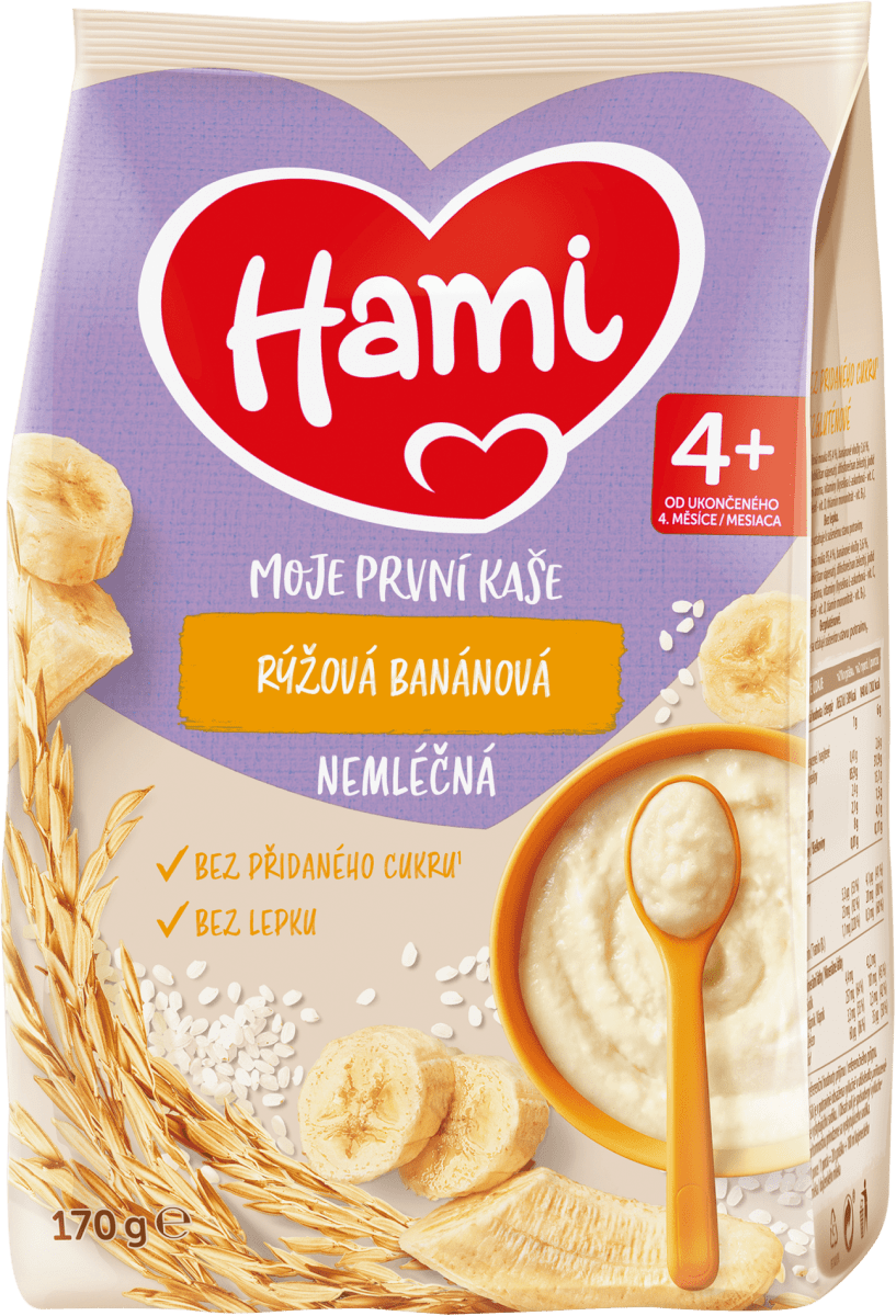 Hami nemléčná kaše rýžová s banánovou příchutí, 170 g | dm.cz