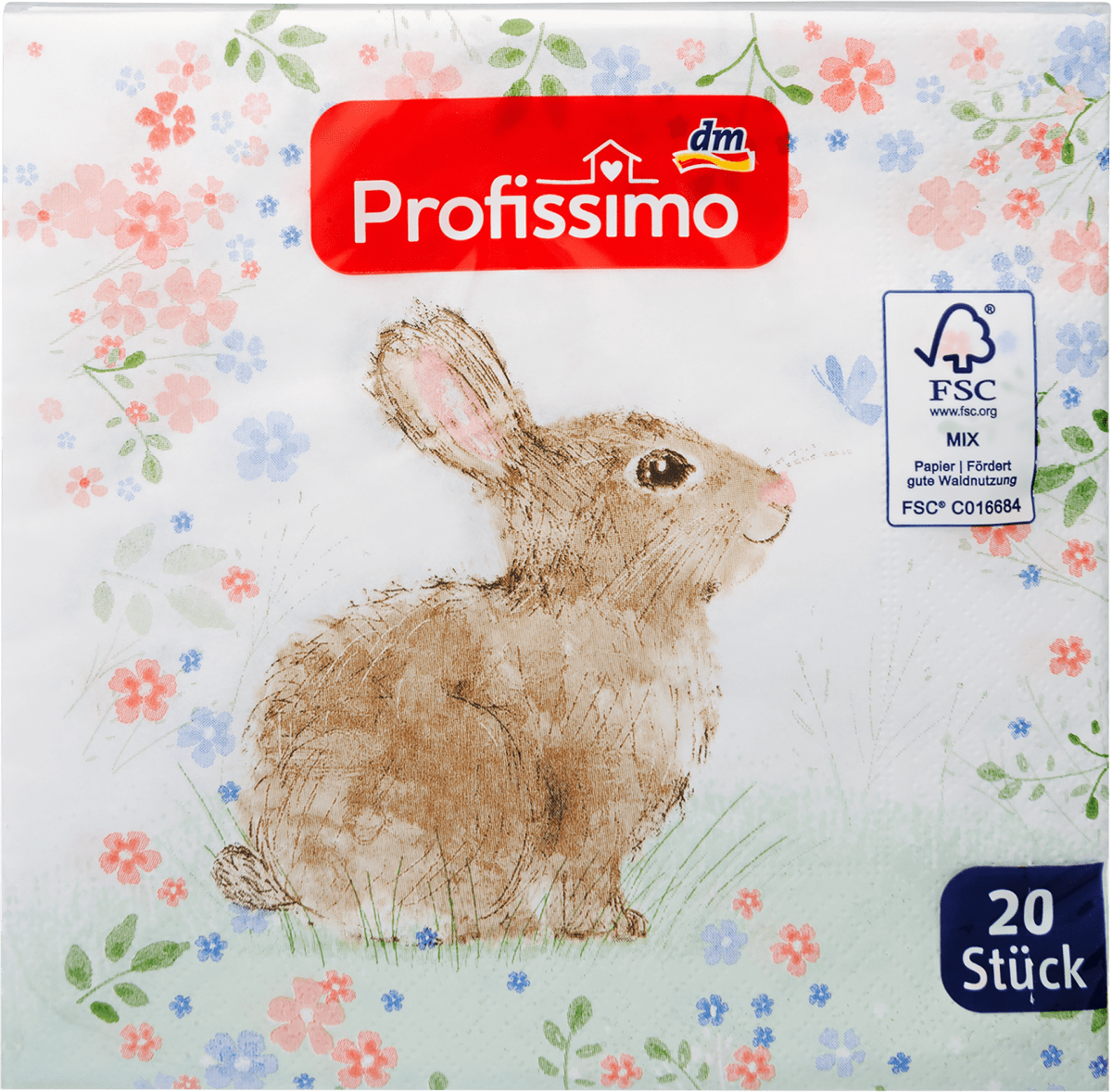 Profissimo Salvete 3-slojne, motiv: zeka u cveću, 20 kom | dm.rs