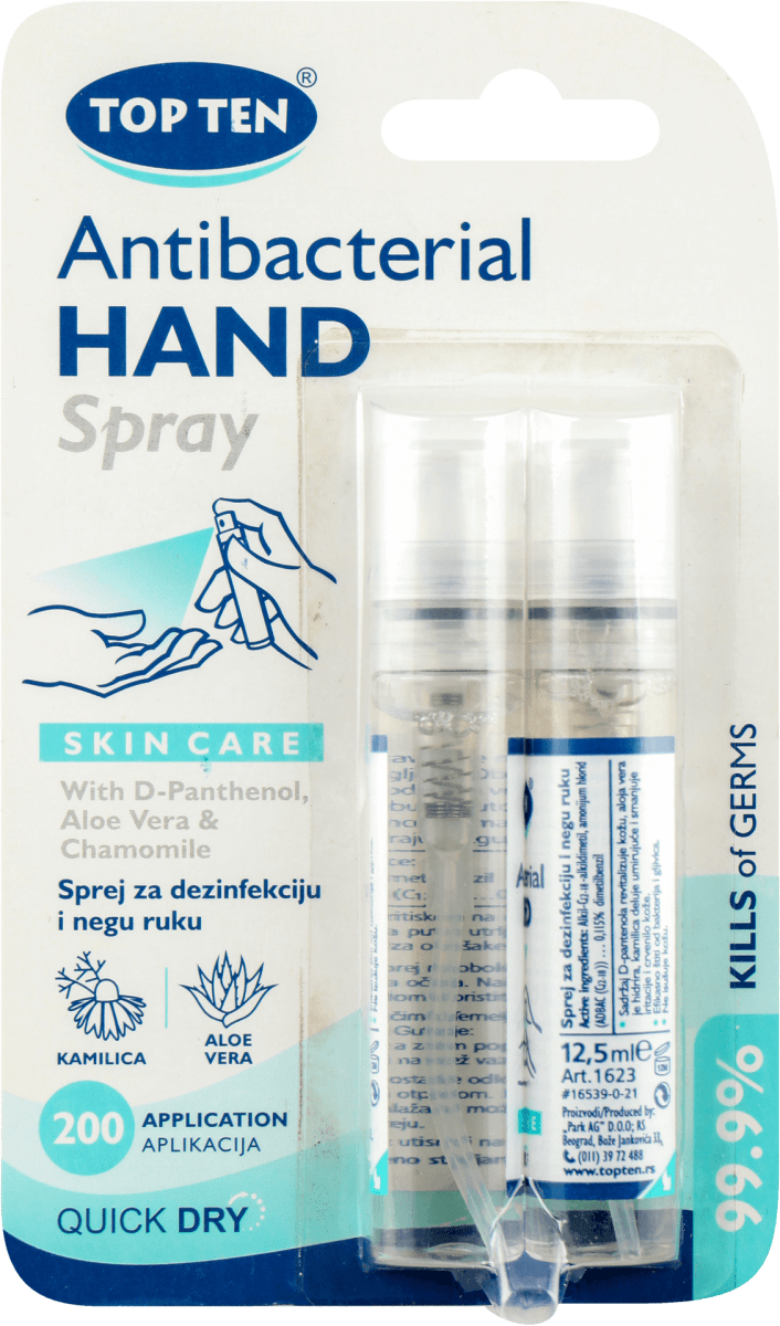 TOP TEN QUICK DRY Antibakterijskii sprej za dezinfekciju ruku, 2x12.5ml ...