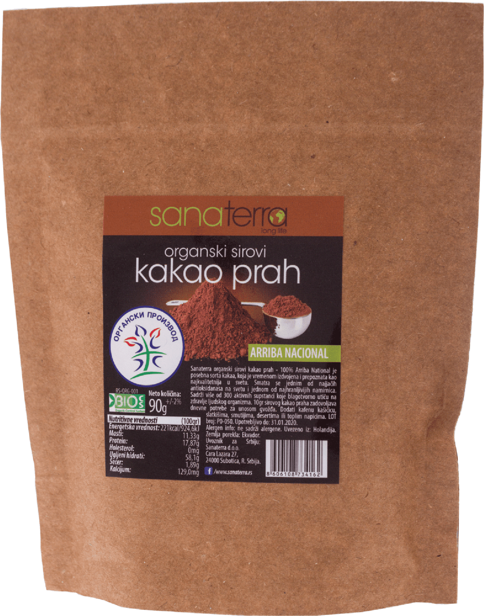 sanaterra organski sirovi kakao prah, 90 g | dm.rs