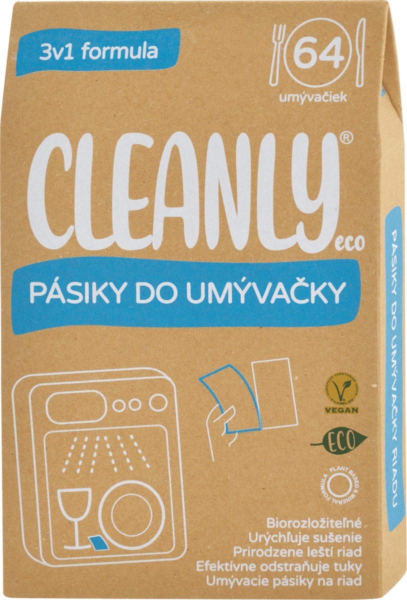 CLEANLY eco Pásiky do umývačky - 3v1 formula, 64 ks | mojadm.sk