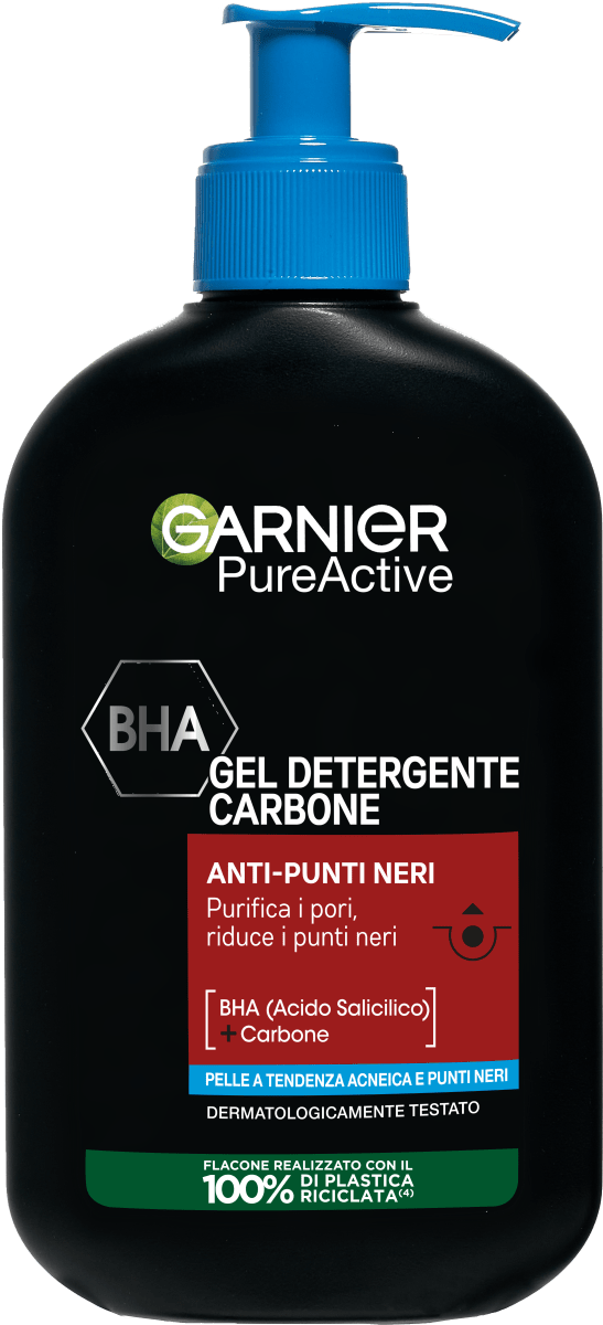GARNIER PureActive Gel detergente PureActive carbone anti-punti neri con Acido Salicilico, 250 ...