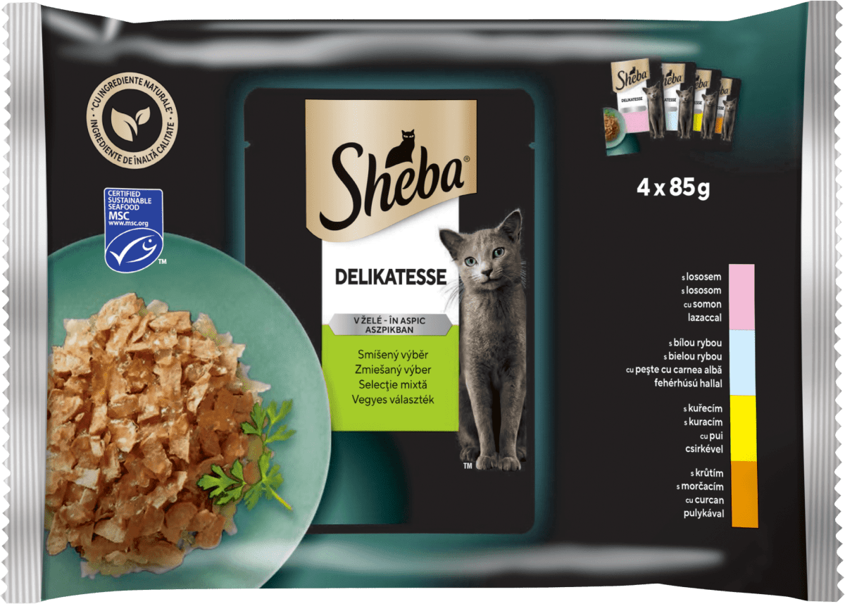 Sheba kapsičky pro kočky Smíšený výběr 4x85 g, multipack, 340 g | dm.cz